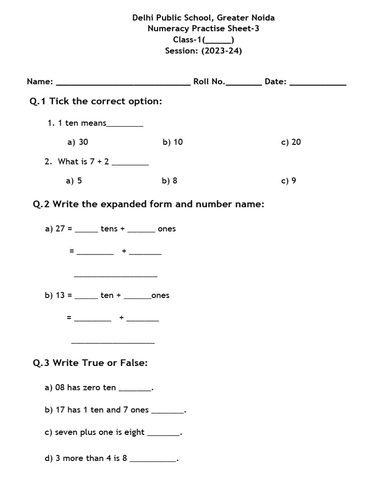 Numeracy Practice Worksheet 3 1 | PDF