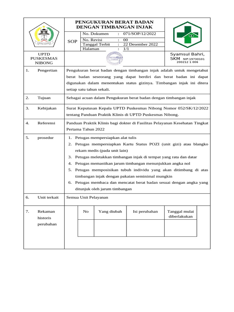 Sop Pengukuran Berat Badan Dengan Timbangan Injak | PDF