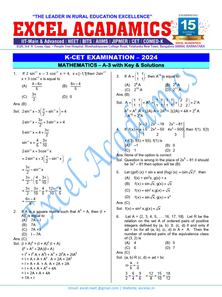 K CET Mathematics 2024 QP Sol | PDF | Line (Geometry) | Geometry