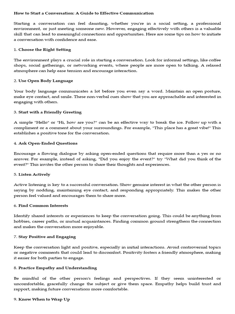 How To Start A Conversation - A Guide To Effective Communication | PDF ...