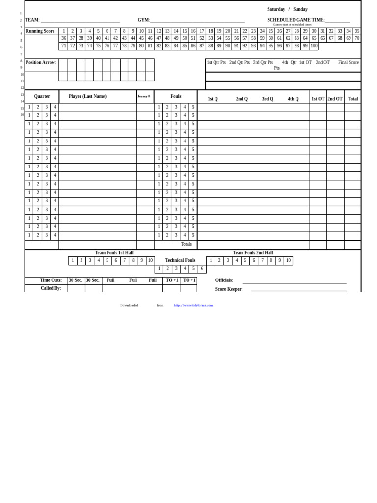 Basketball Score Sheet 2 | PDF