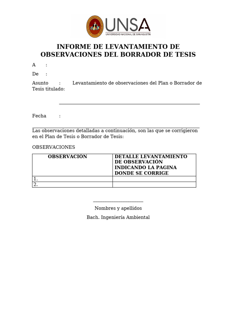 Formato de Levantamiento de Observaciones | PDF