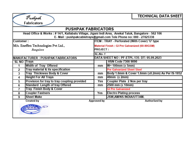 G.4 Pushpak Cable Tray W Cover | PDF