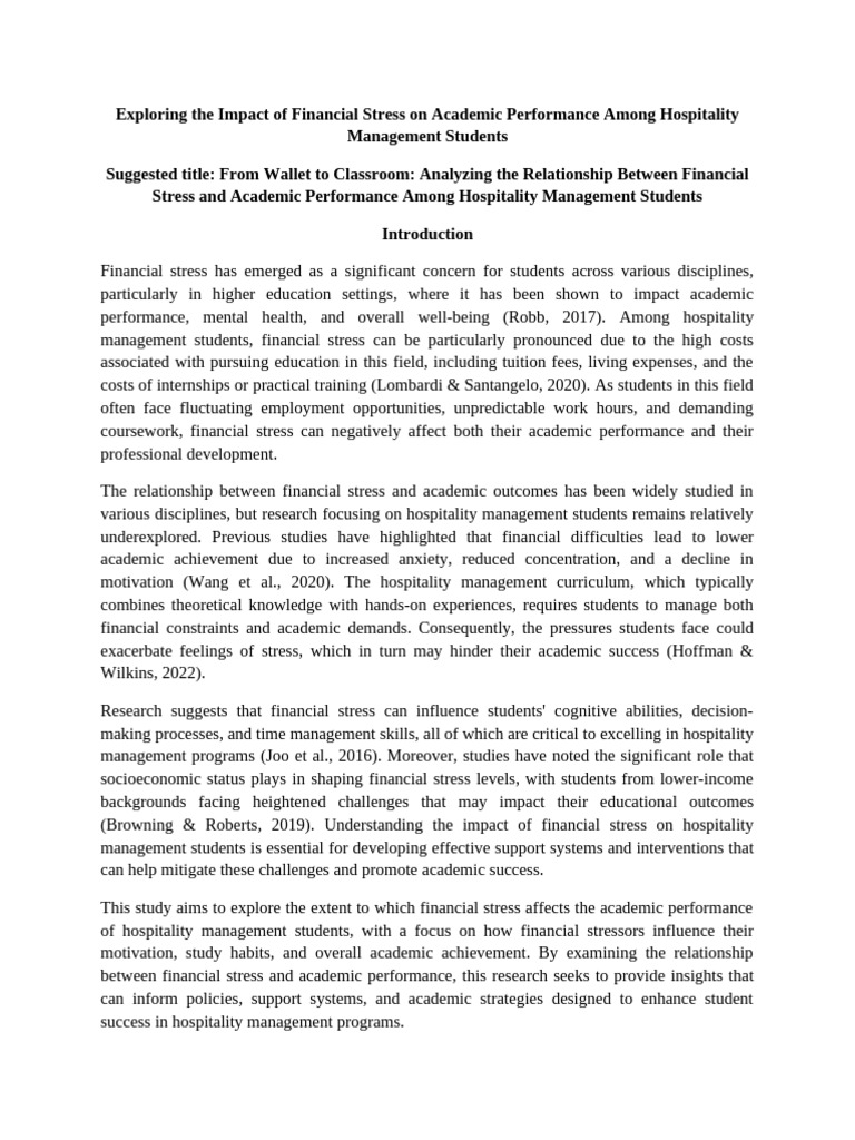Financial Stress and Hospitality Students | PDF | Stress (Biology ...