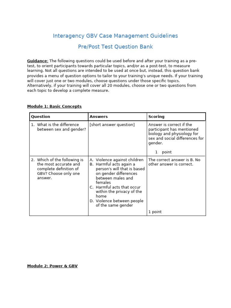 GBV Case Management Training Questions | PDF | Violence Against Women ...