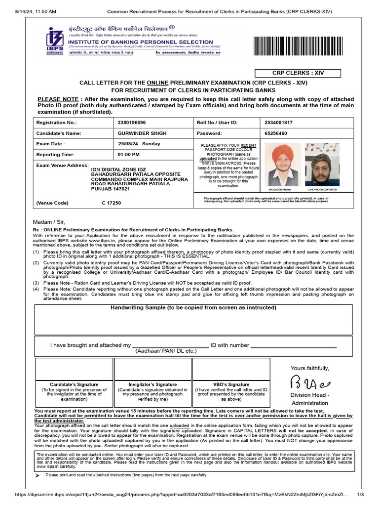 Common Recruitment Process for Recruitment of Clerks in Participating Banks (CRP CLERKS-XIV ...