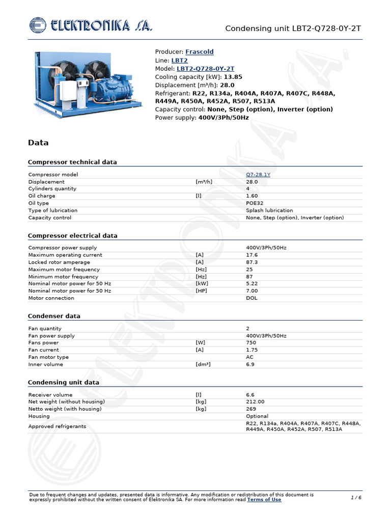 Condensing Unit lbt2 q728 0y 2t | PDF | Gases | Temperature