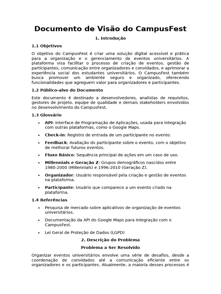 Documento de Visão - CampusFest | PDF | Comunicação | Comentários