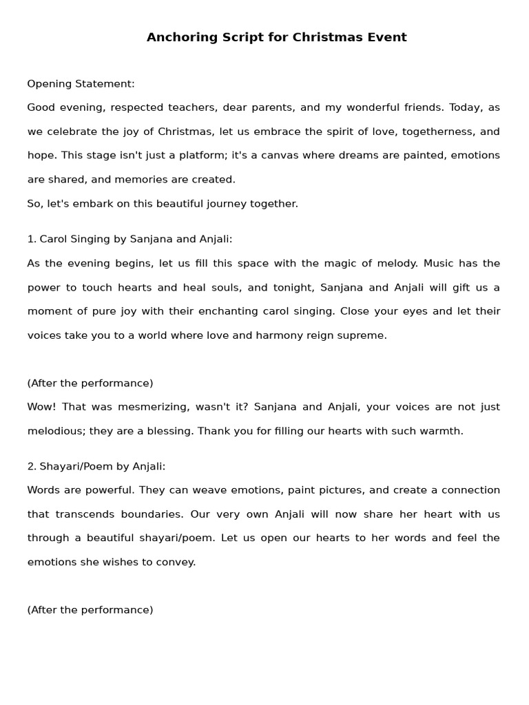 Christmas Anchoring Script | PDF | Laughter