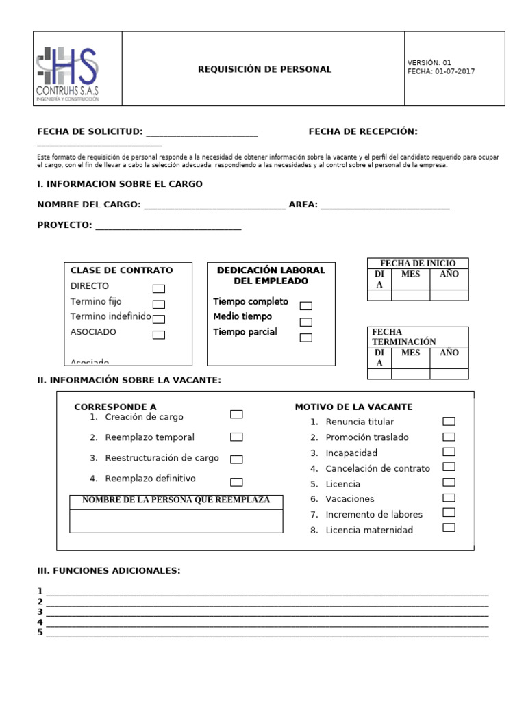 Formato de Requisición de Personal | PDF | Gestión de recursos humanos ...