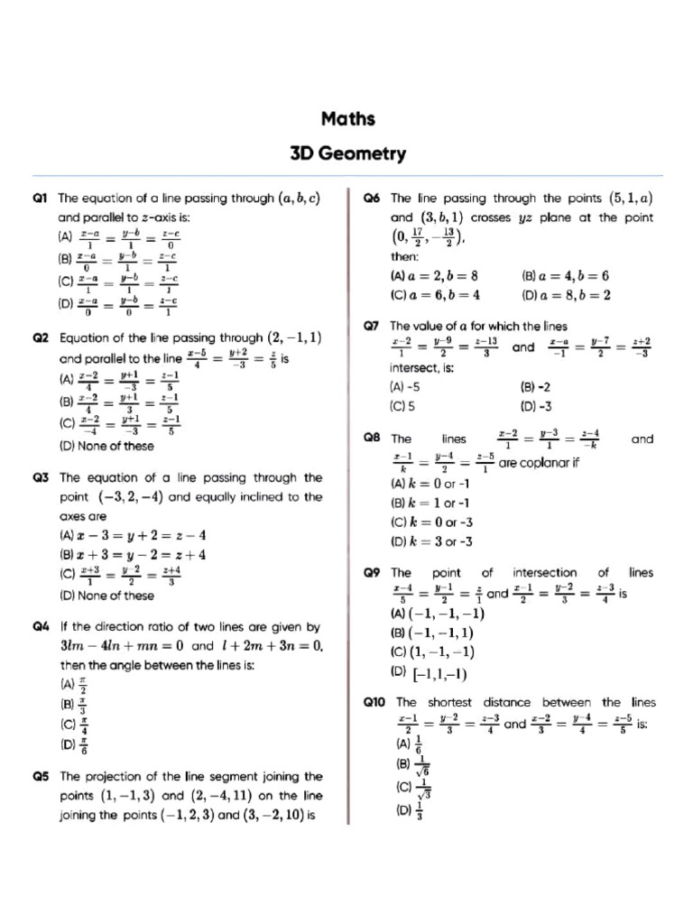 3D Geometry Line Equations and Problems | PDF | Mathematical Objects ...