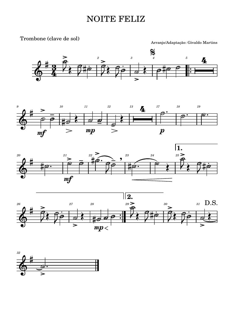 NOITE - FELIZ - SEXTETO-Trombone - (Clave - de - Sol) - 1 | PDF