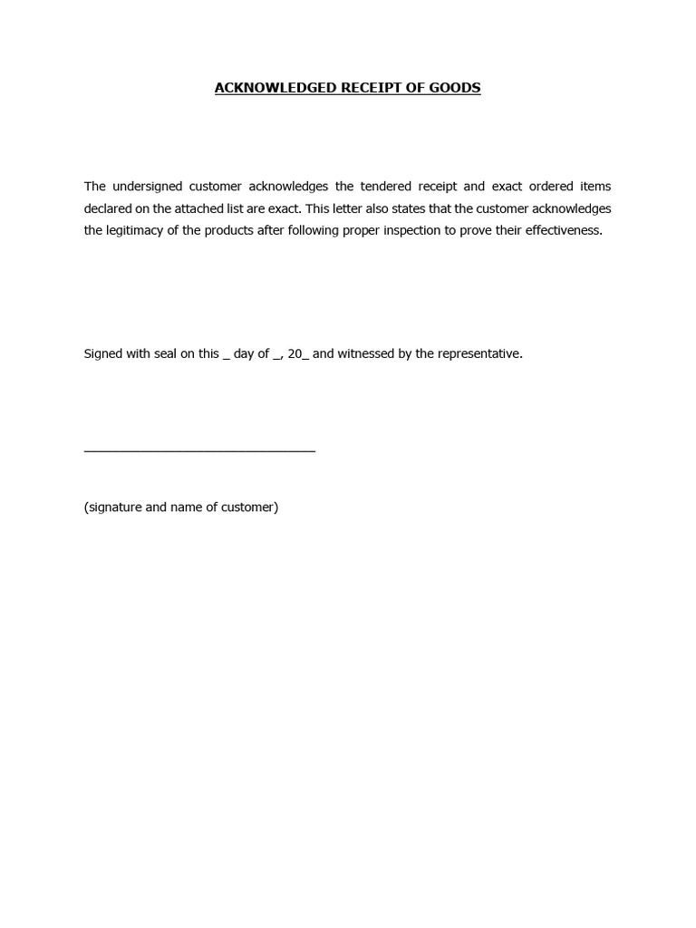 Receipt of Goods Confirmation | PDF