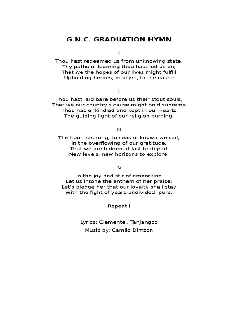 G.N.C. Graduation Hymn Lyrics | PDF