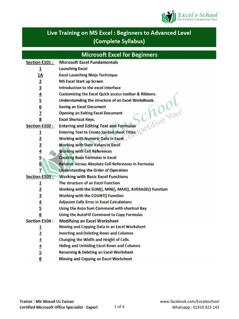 Excel Syllabus | PDF | Microsoft Excel | Application Software Excel Syllabus | PDF | Microsoft Excel | Application Software