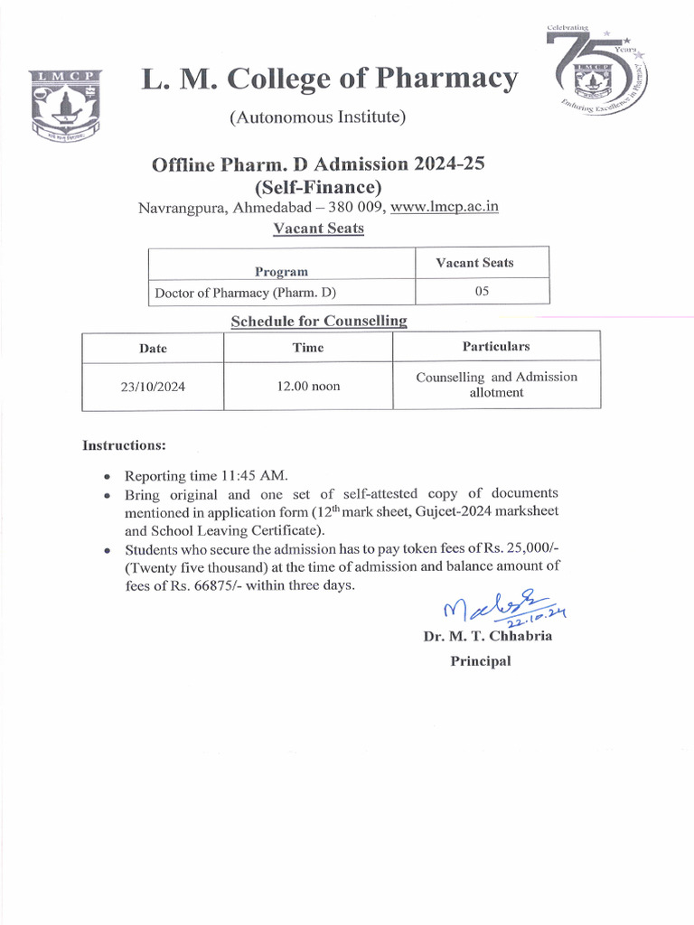Vacant-Schedule-for-Pharm.D-year-2024-25-1 | PDF