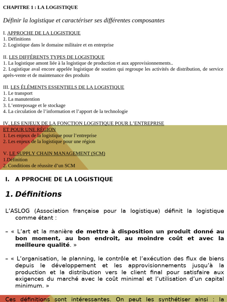 Cours de Logistique Tca 2024 | PDF | Logistique | Entrepôt