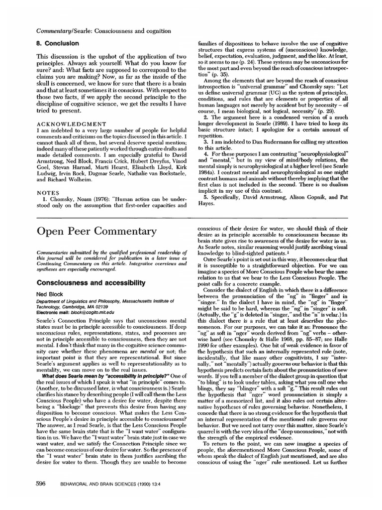 Ned Block - Consciousness and Accessibility | PDF | Consciousness ...