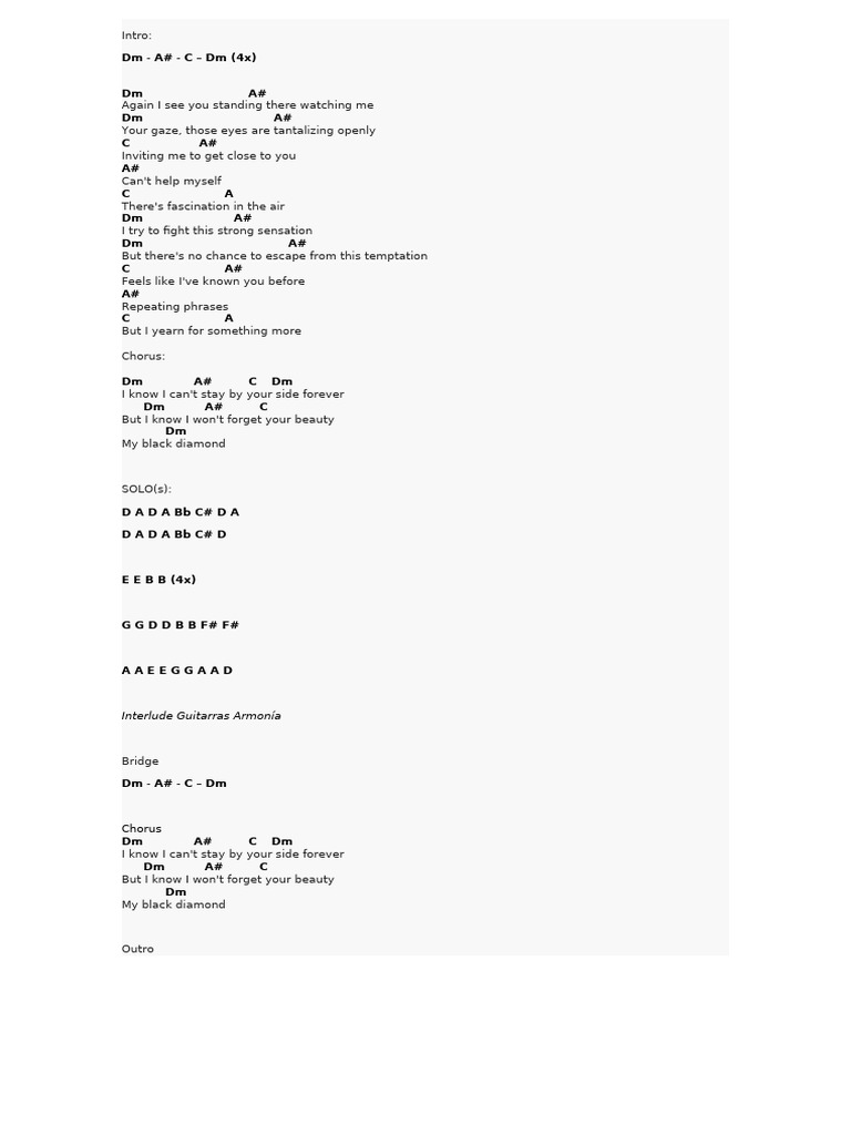 Black Diamond Chords and Lyrics | PDF