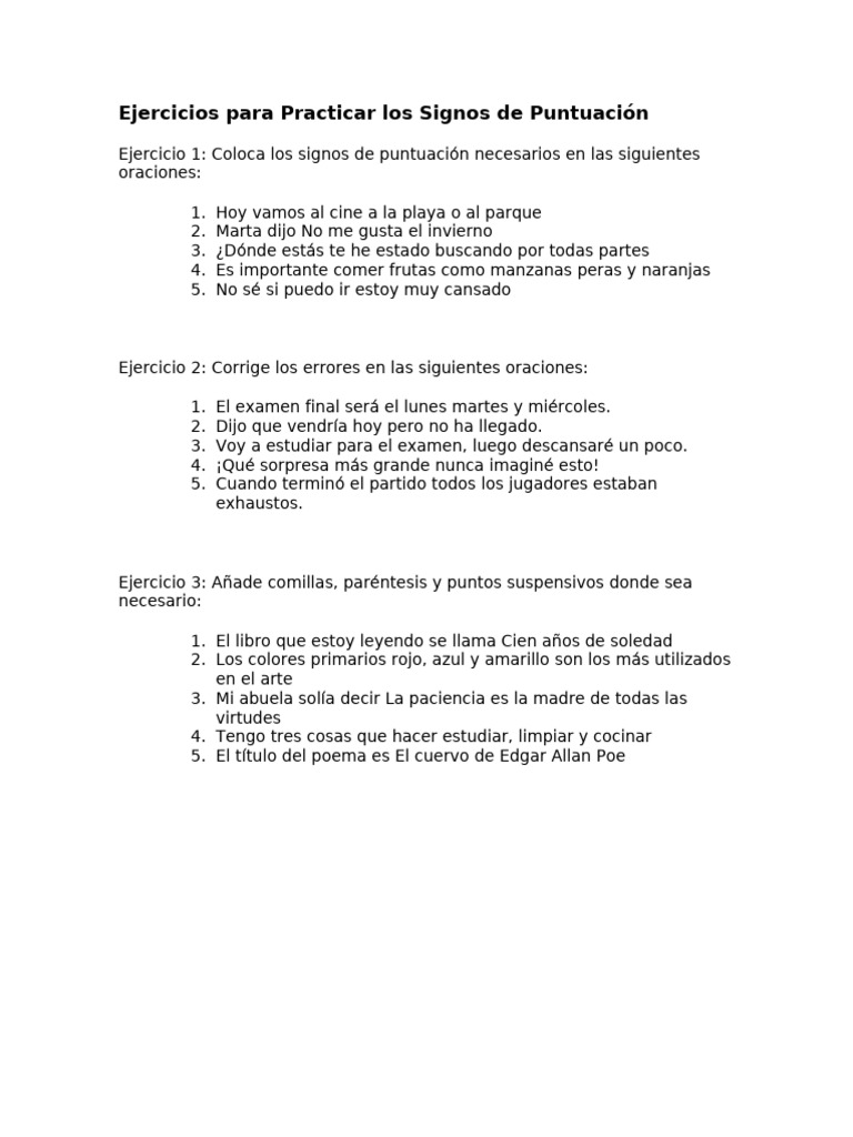 Ejercicios de Puntuación para Practicar | PDF