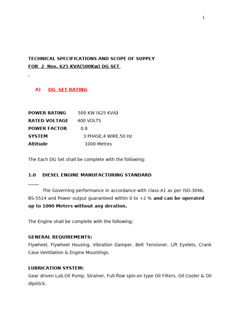 LT GENSET SPECIFICATION | PDF | Mains Electricity | Electric Generator