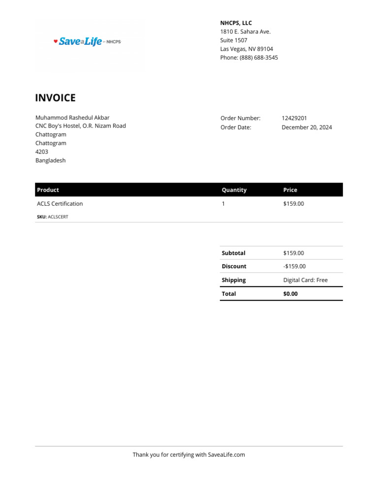 Save A Life - Invoice | PDF