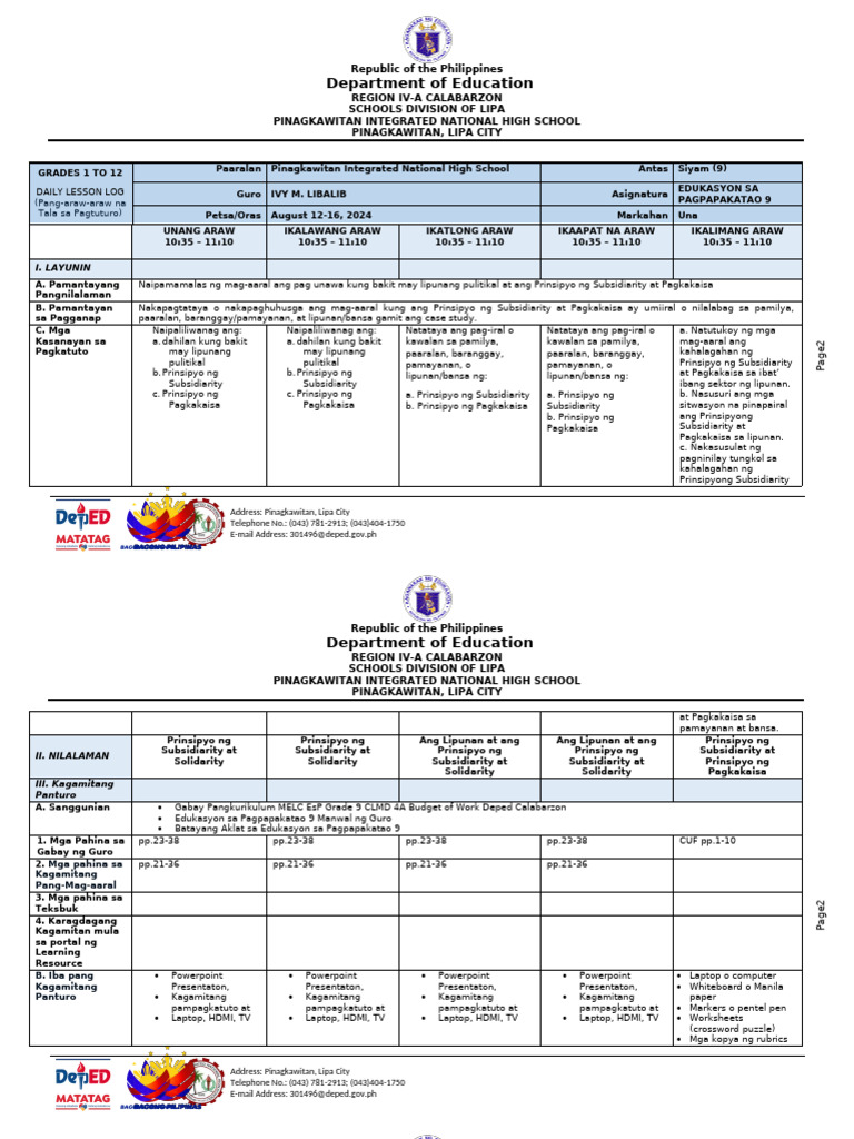 DLL ESP9 Q1 wk3 | PDF