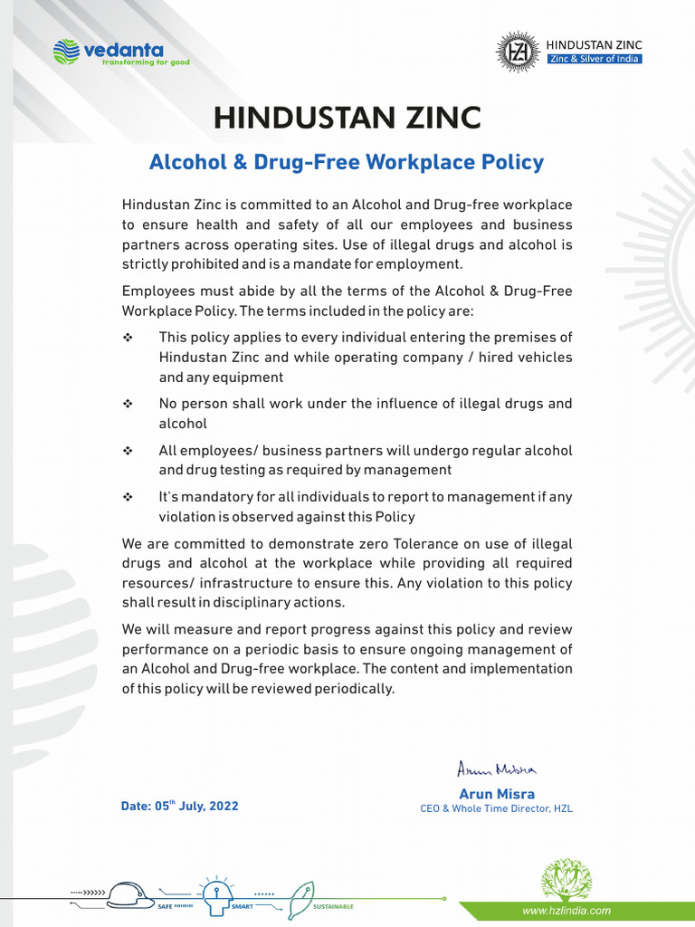 Alcohol Drug Free Workplace Policy Final | PDF