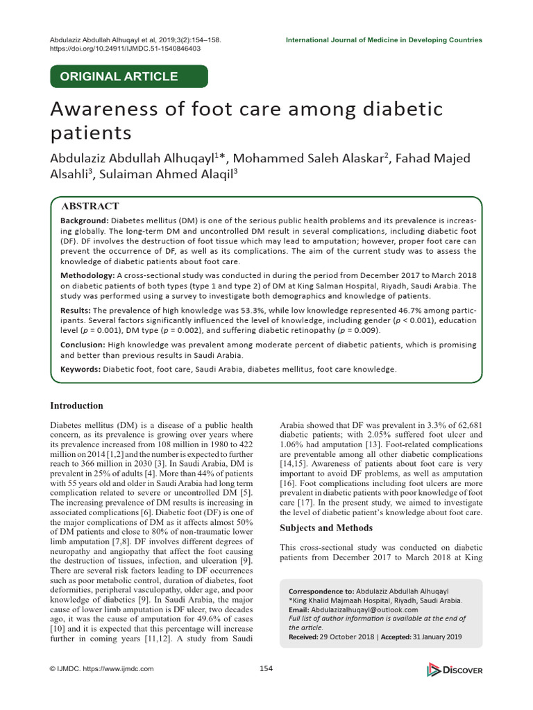 Awareness of Foot Care Among Diabetic-Annotated | PDF | Diabetes ...