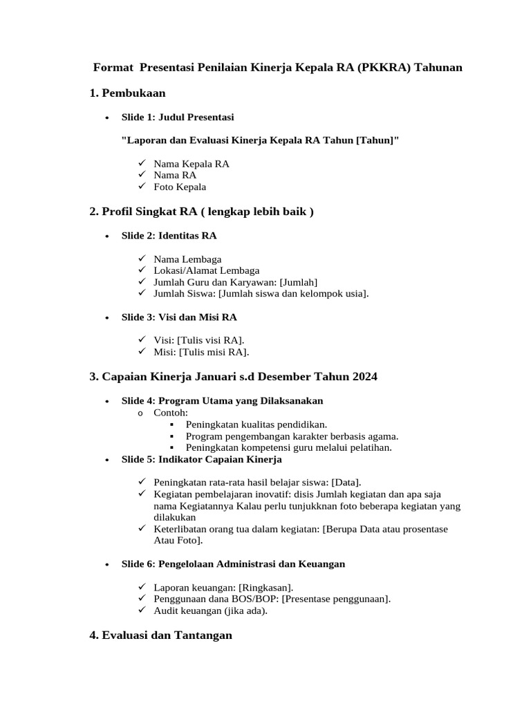 Format Presentasi Penilaian Kinerja Kepala RA DARUL AULAD_091441 | PDF