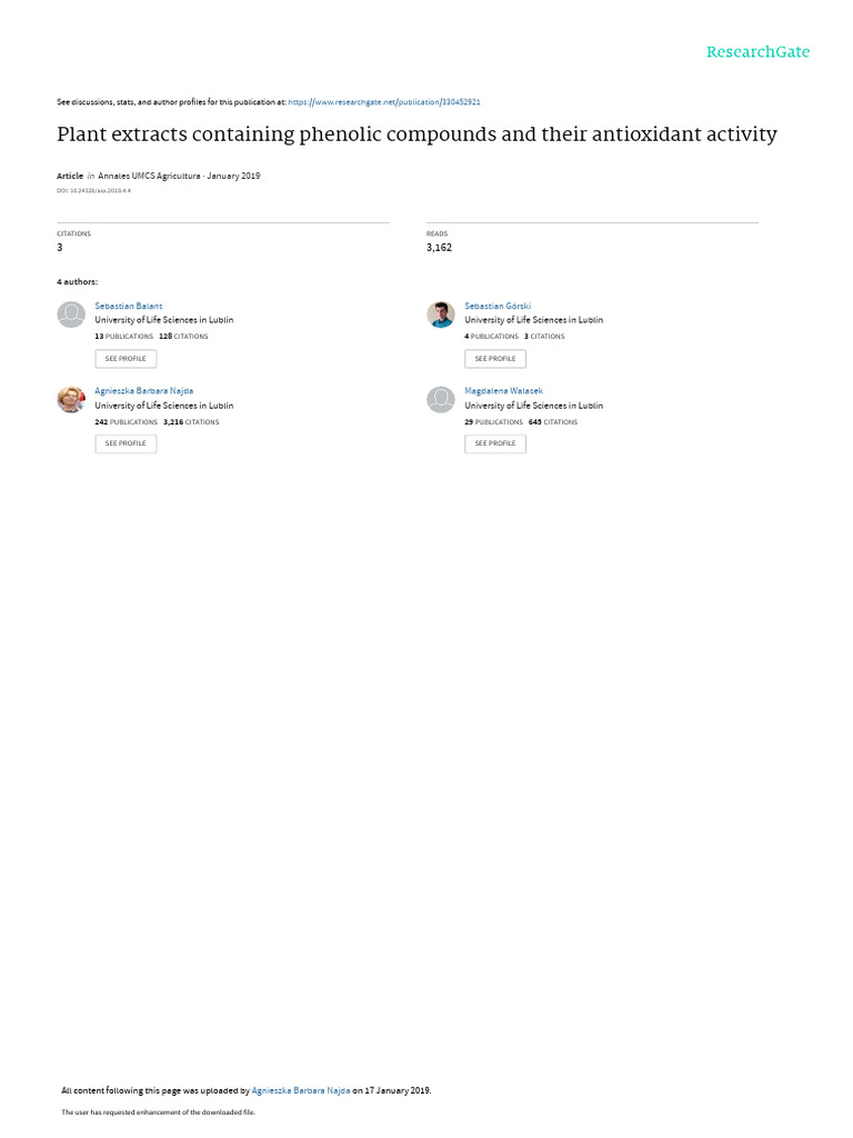 Plant Extracts Containing Phenolic Compounds and Their Antioxidant Activity | PDF | Polyphenol ...