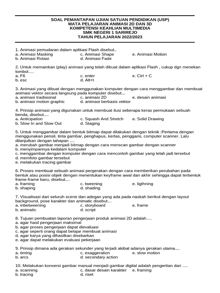 Soal Pemantapan Animasi 2D dan 3D | PDF