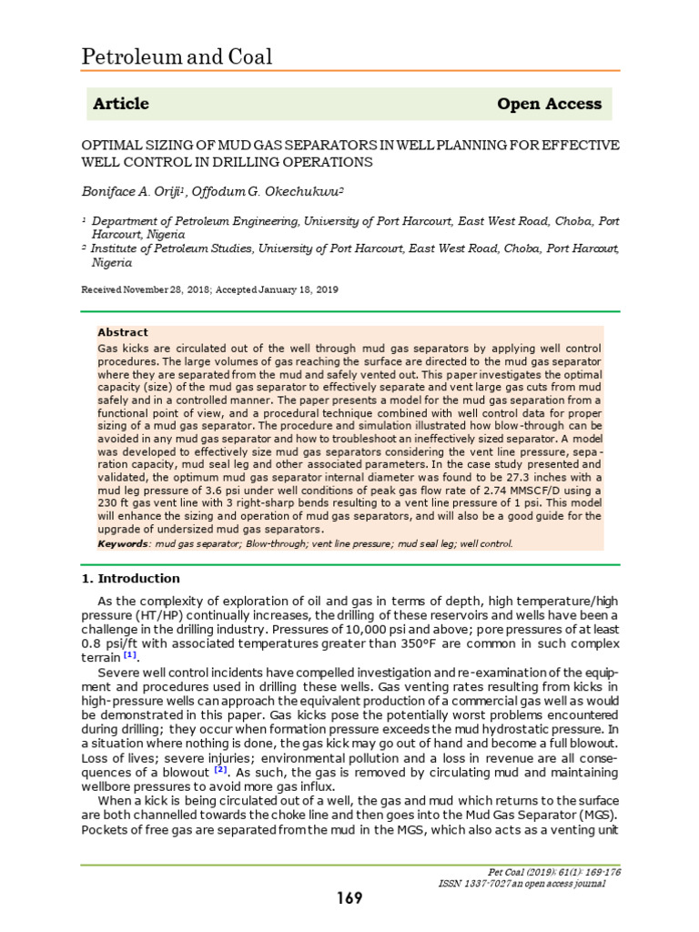 Optimal Sizing of Mud Gas Separators in Well Planning For Effective Well Control in Drilling ...