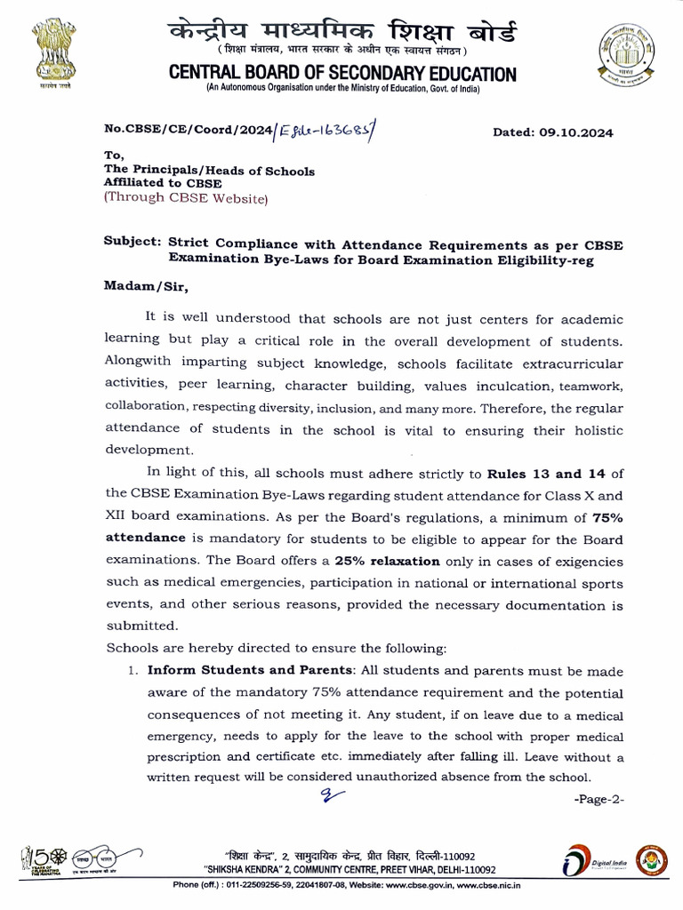 CBSE Attendance Compliance Guidelines | PDF