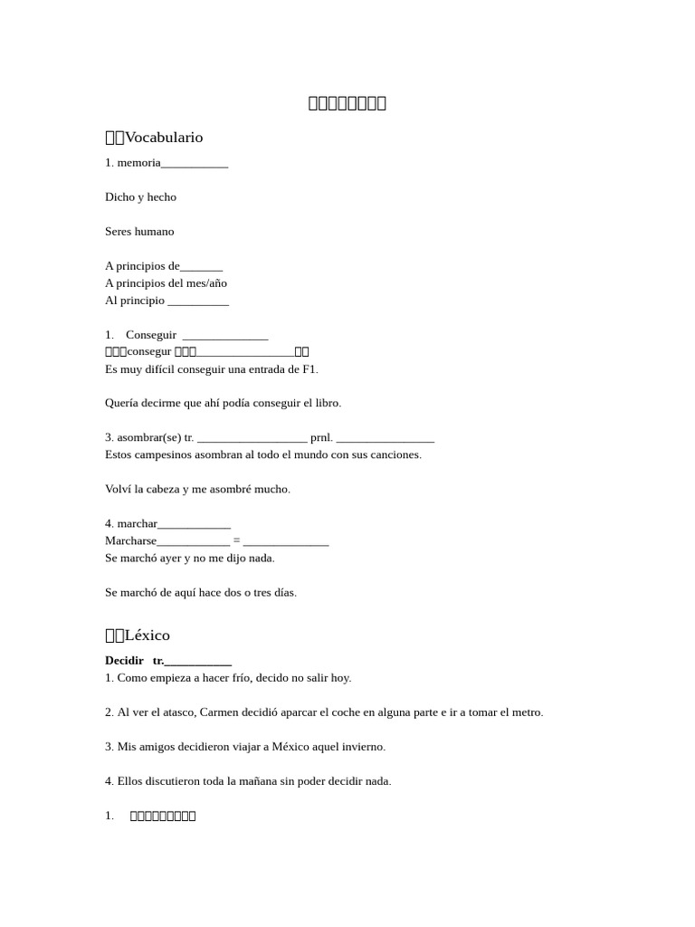 Vocabulario y gramática en español | PDF