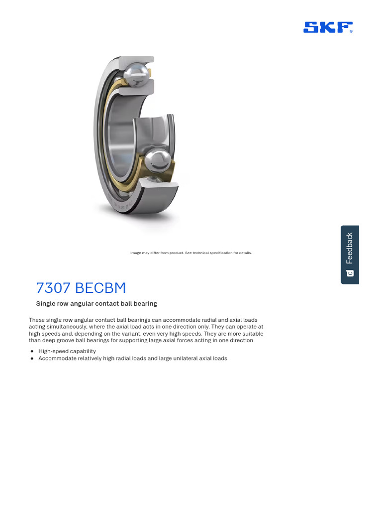 7307 BECBM - Angular Contact Ball Bearings - SKF | PDF | Bearing (Mechanical) | License