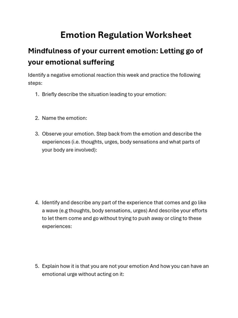 Emotion Regulation Worksheet | PDF
