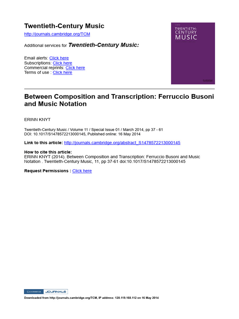 Between Composition and Transcription: Ferruccio Busoni and Music ...