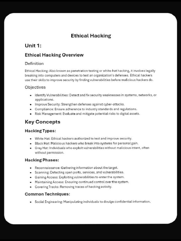 Ethical Hacking Unit 1 | PDF