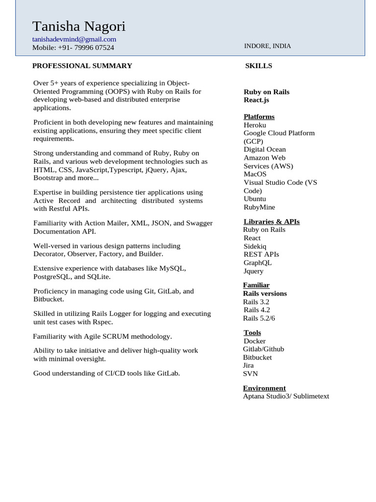 Tanisha | PDF | Ruby On Rails | J Query