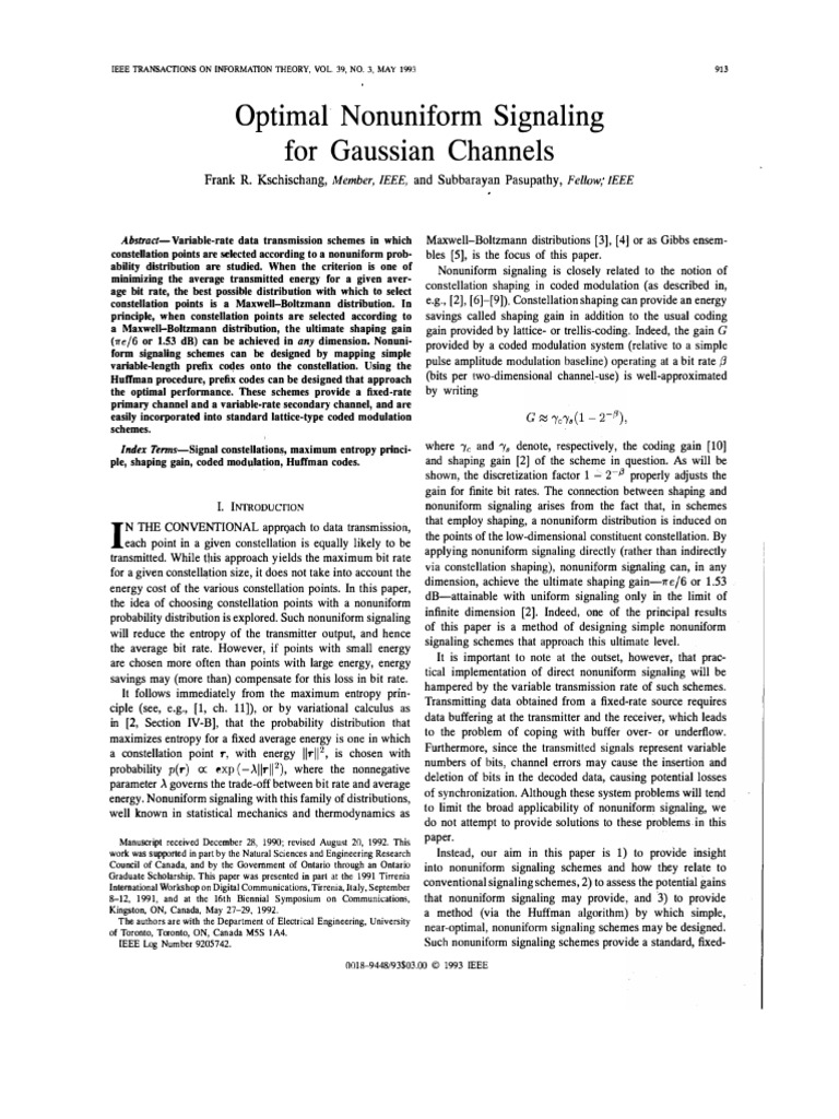 1993.optimal Nonuniform Signaling For Gaussian Channels | PDF | Modulation | Temperature