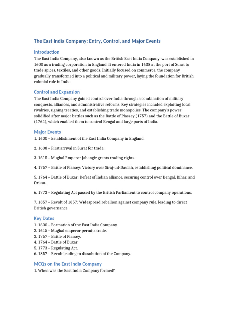 East India Company Details Updated | PDF | East India Company | Indian ...