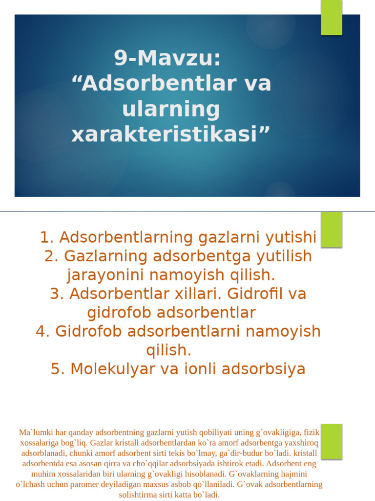 Portal.guldu.uz Adsorbentlar | PDF