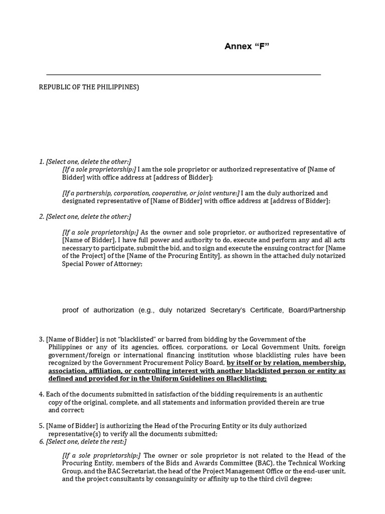 Revised Omnibus Sworn Statement Template | PDF | Affidavit | Sole Proprietorship