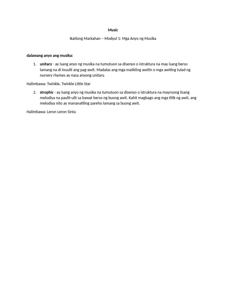 Music 5 Module 1 Quarter 3 | PDF