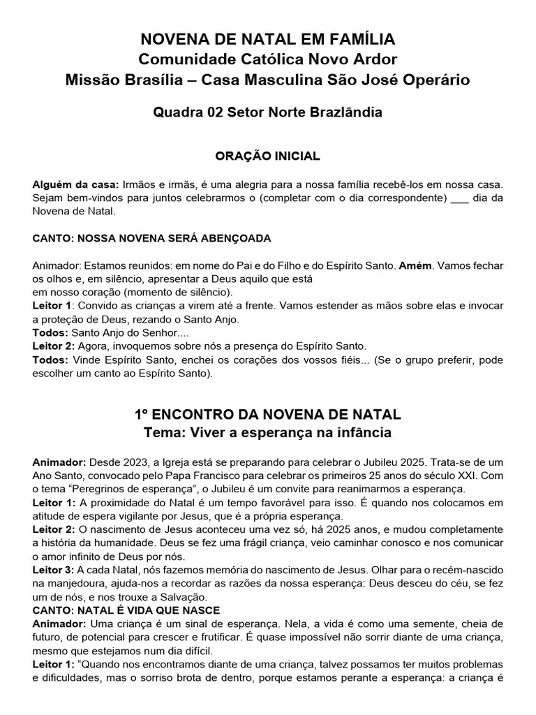 NOVENA DE NATAL EM FAMÍLIA - 1º Dia | PDF | Maria, mãe de Jesus | Jesus