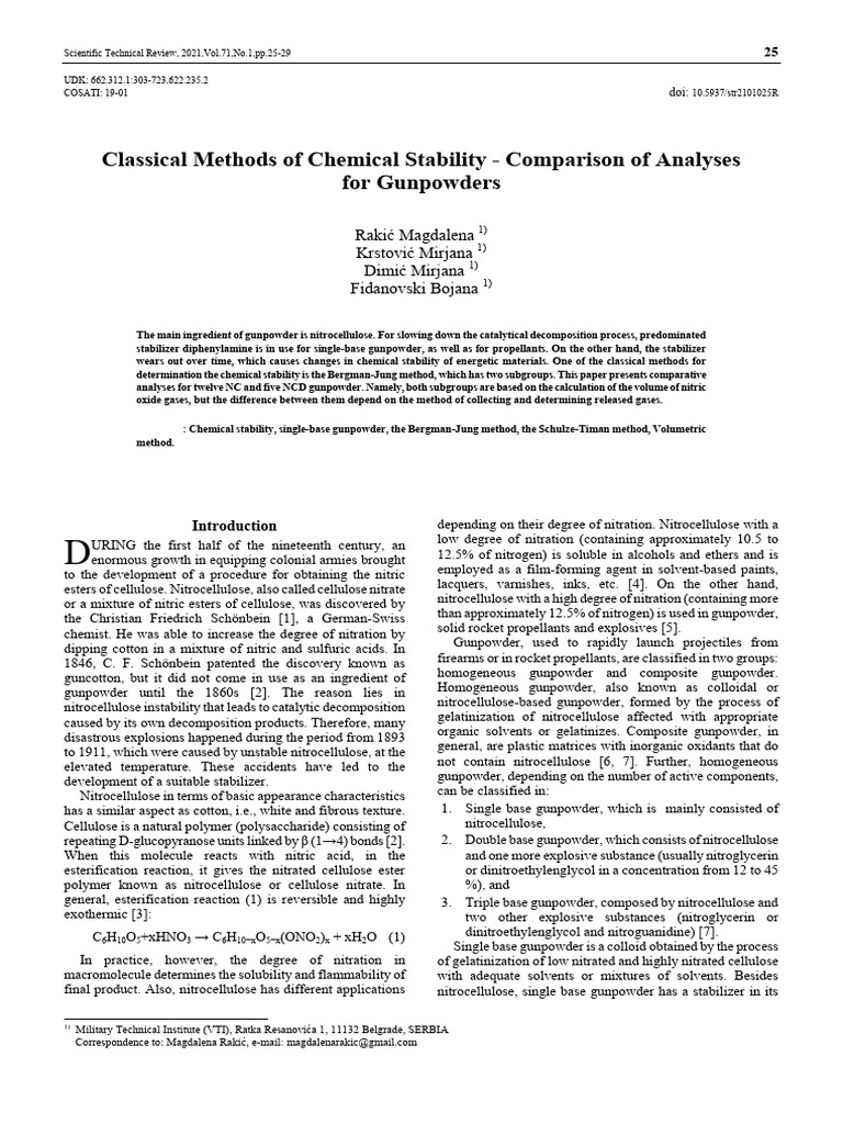 Analyzing Chemical Stability of Gunpowders | PDF | Titration | Chemistry