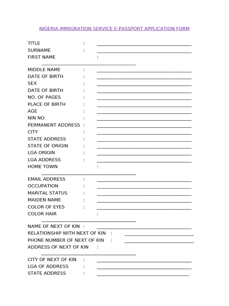 Nigeria E-Passport Application Form | PDF