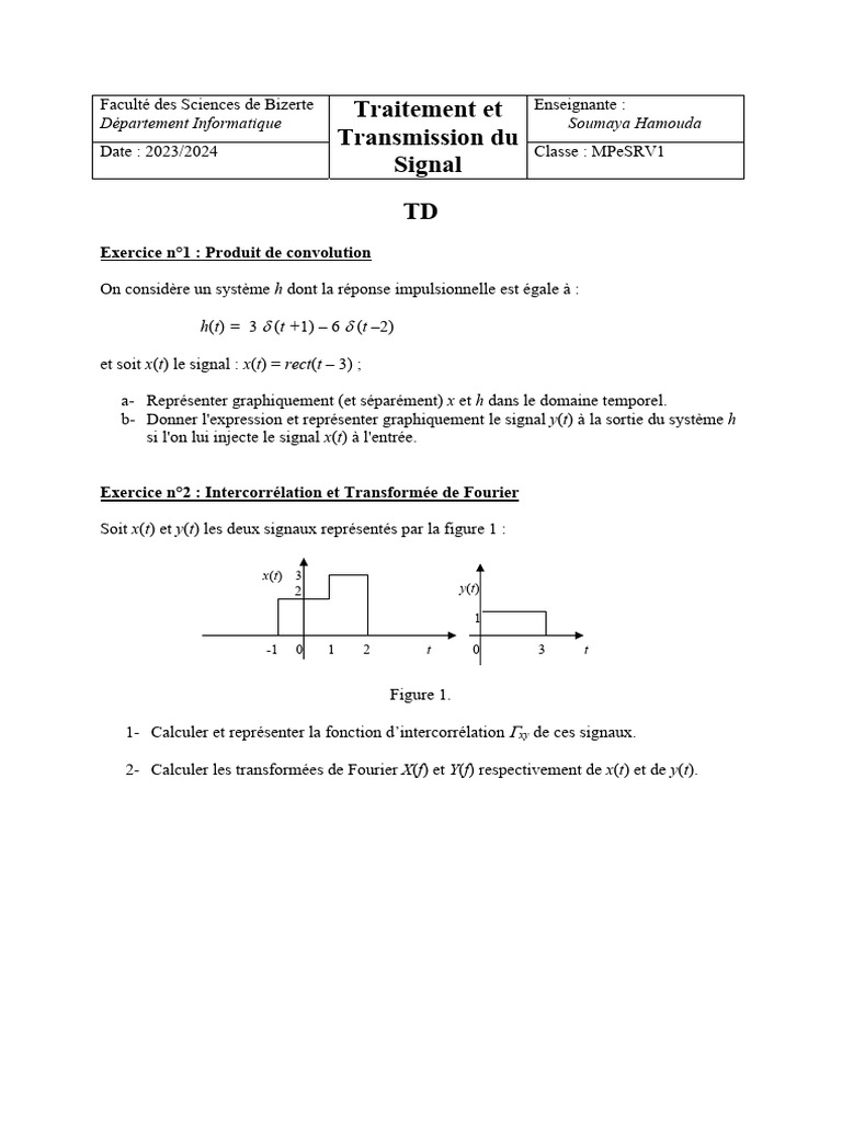 Exercices Convolution Correlation Fourrier | PDF