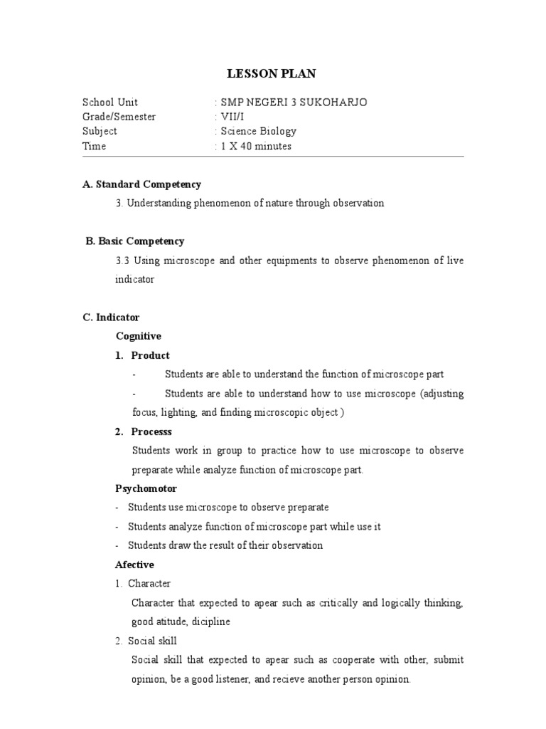 LESSON PLAN Using Microscope | PDF | Microscope | Optics